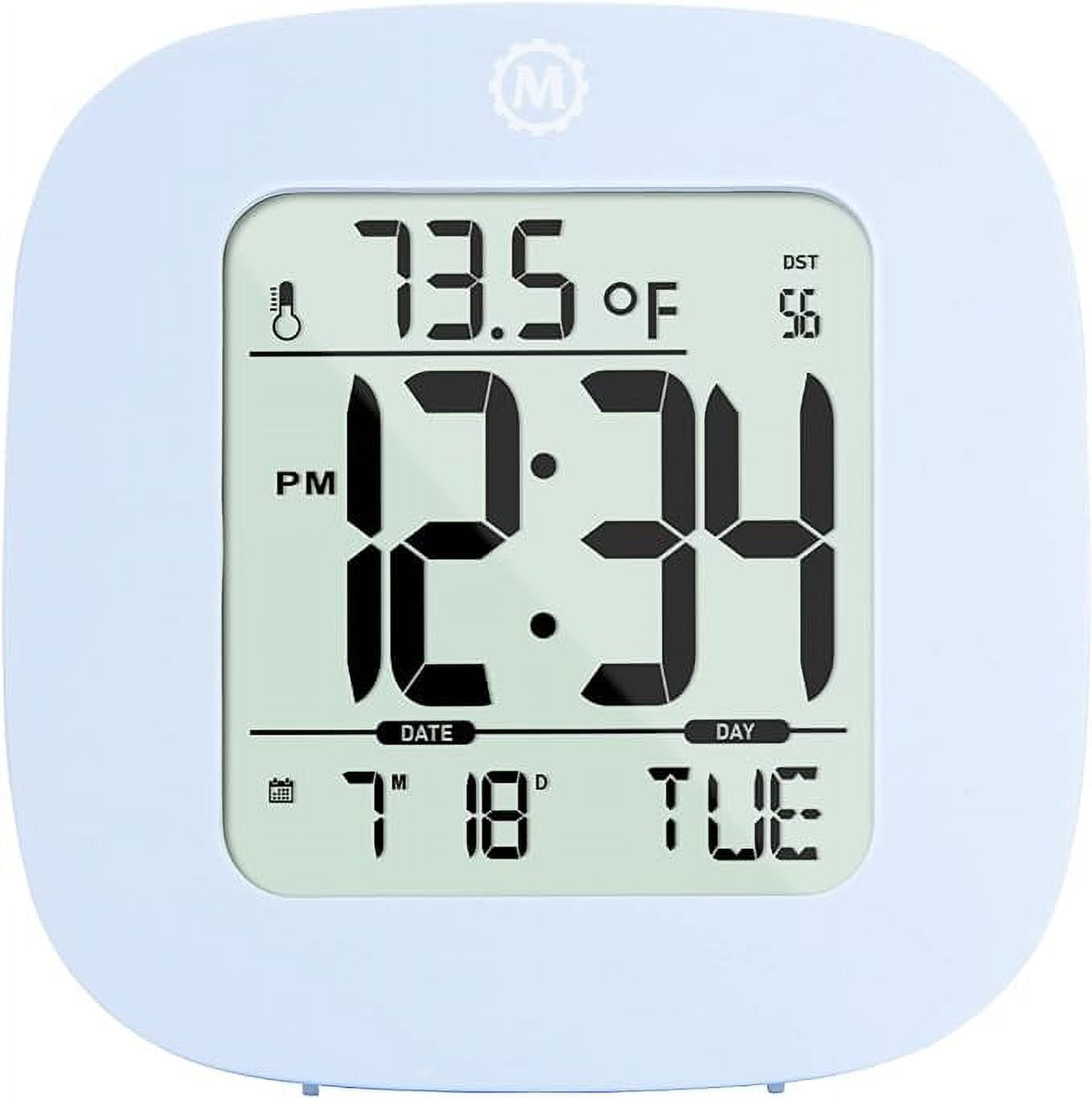 Marathon Compact Alarm Clock with Temperature & Date, Blue - Large ...