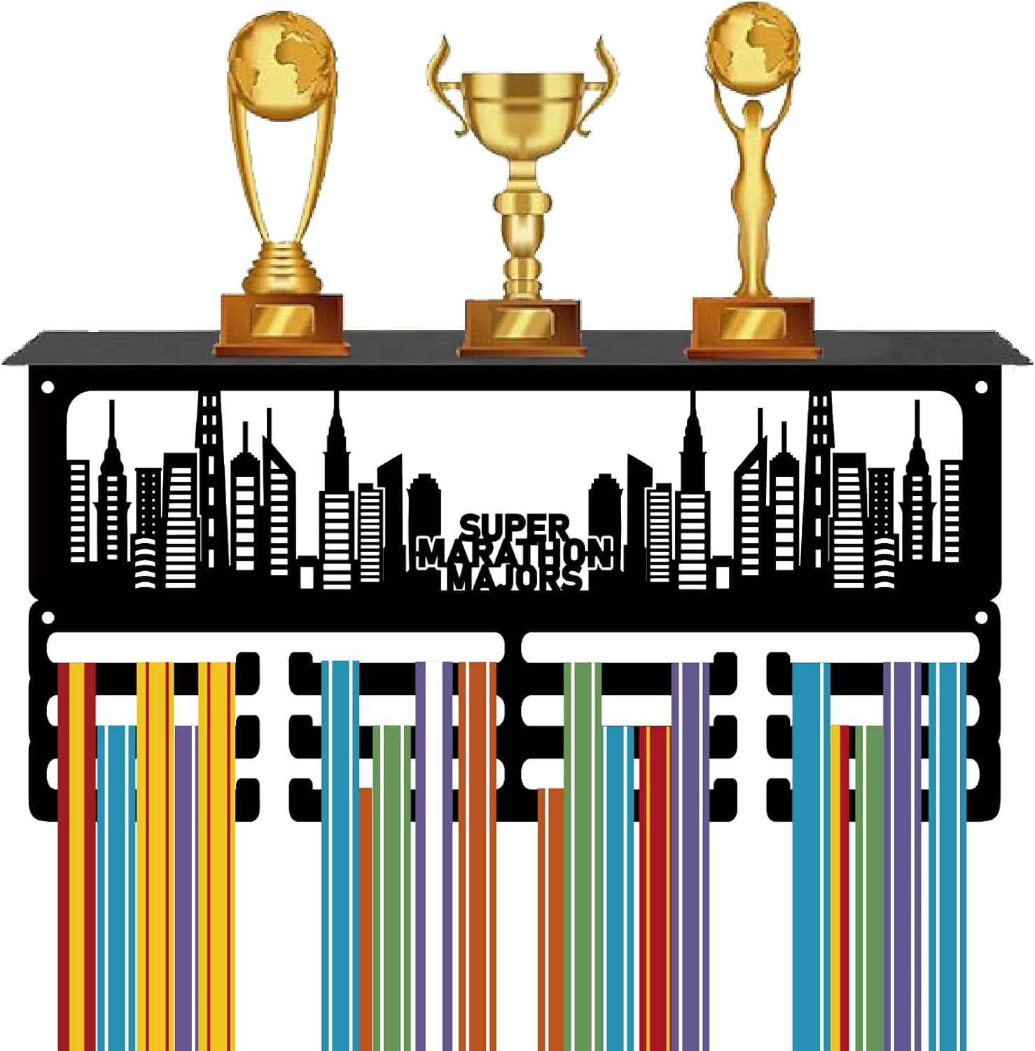 Marathon Medal Holder Trophy Shelf Display with 12 Hooks Sports Running ...