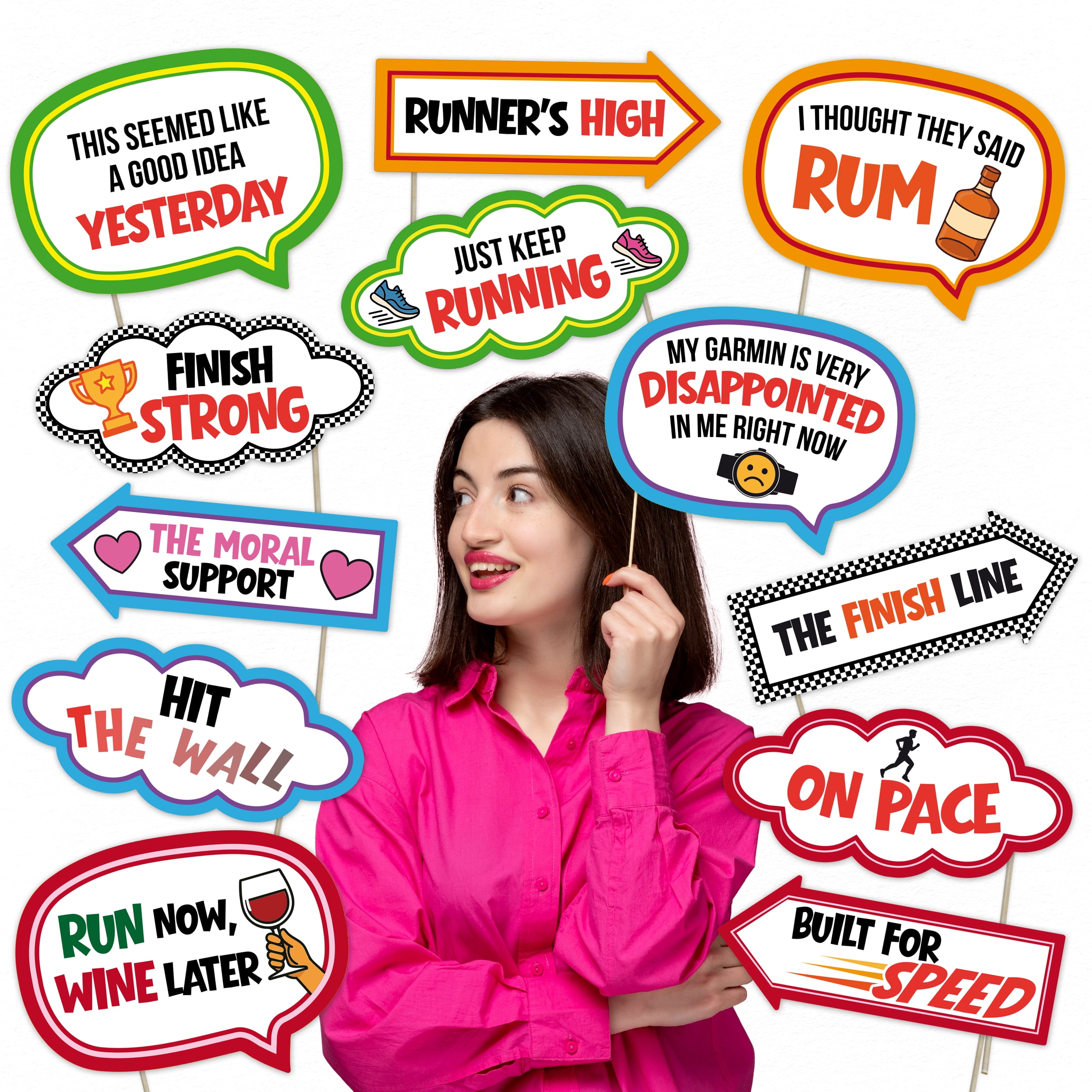 Marathon Photo Booth Props – 12 Piece Running Party Decorations for ...