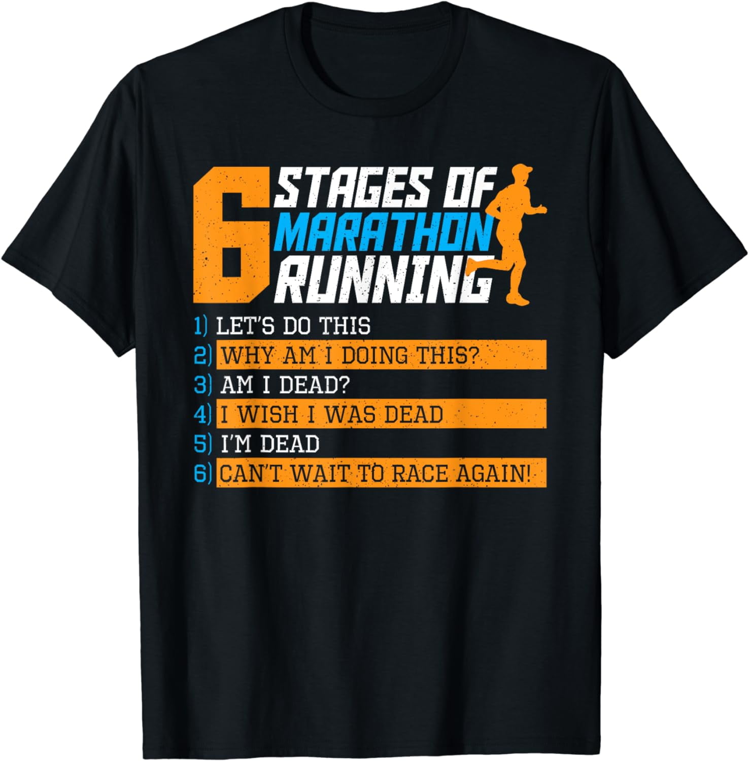 Marathoner 6 Stages Of Marathon Running Runner Quote T-Shirt - Walmart.com