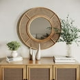 Maraya Tan Rattan-Bamboo Round Boho Wall Mirror - Walmart.com
