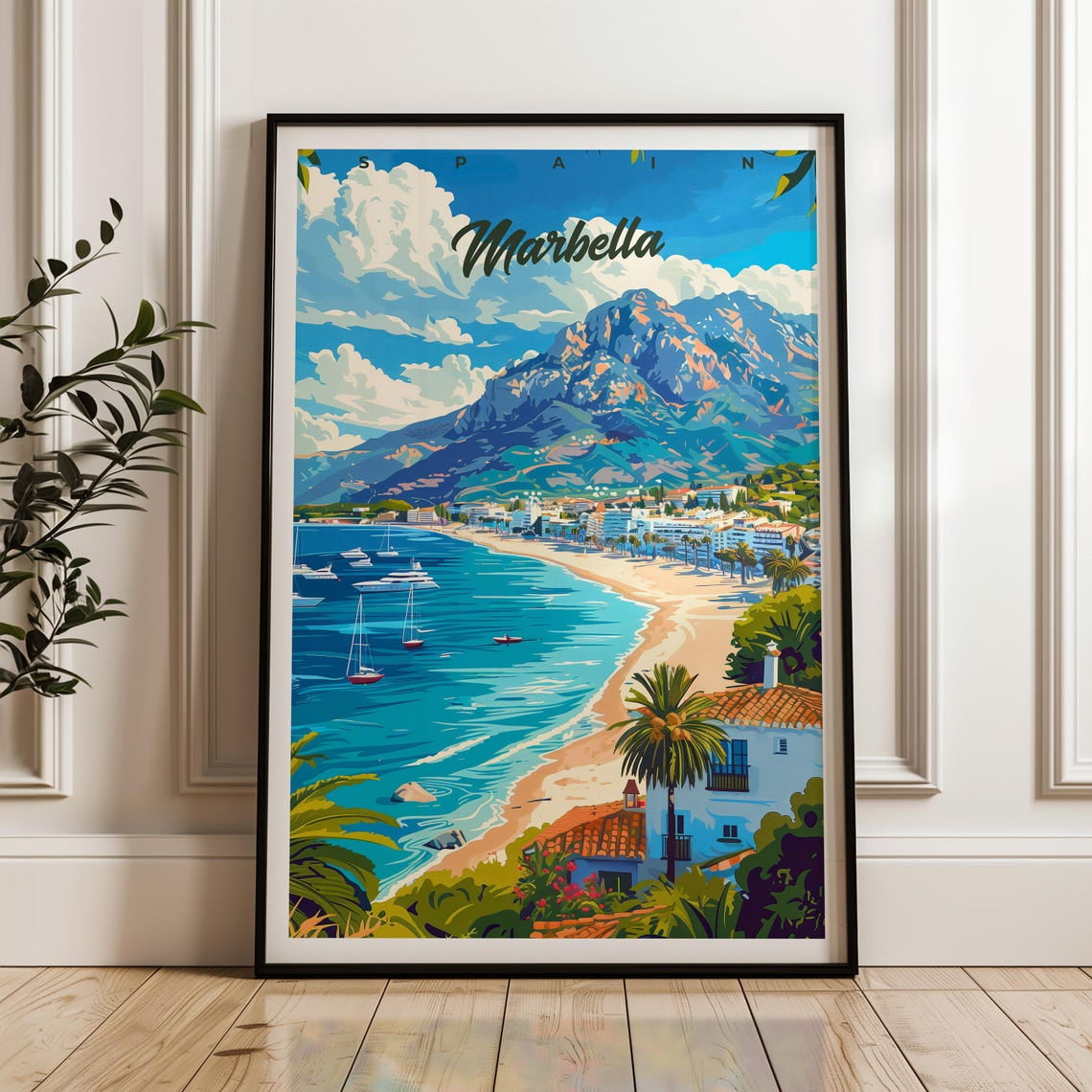 Marbella Travel Poster - Spain Wall Art Print, Illustration Poster ...
