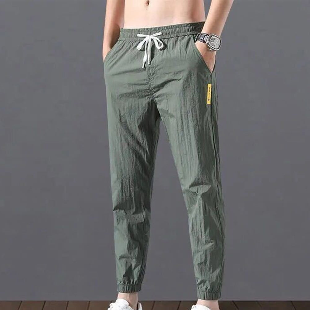 Marbhall Summer Men's Casual Pants Trousers Slim Fit Work Elastic Waist ...