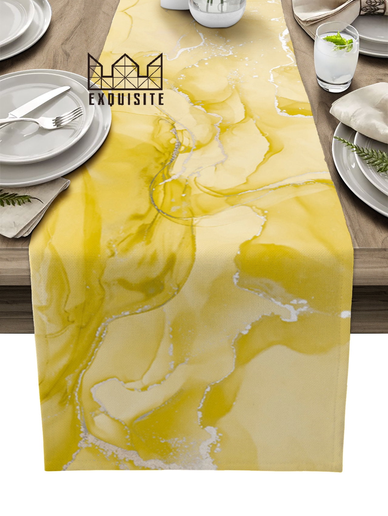 Marbl Simple Gradient Solid Gold Edge Yellow Table Runner ration Home r ...