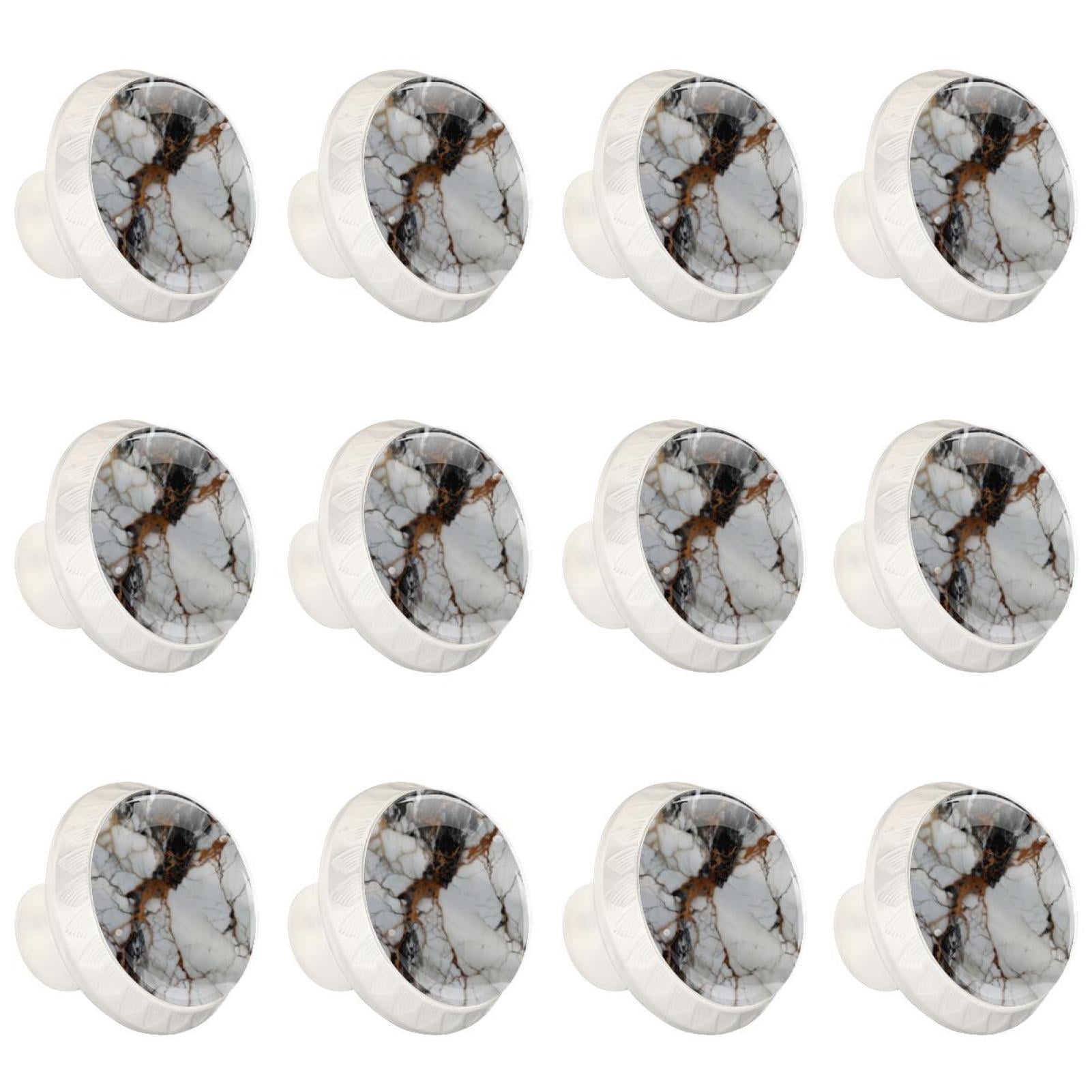 Marble 12 Pcs White Round Drawer Pulls with Screws,ABS and Glass ...