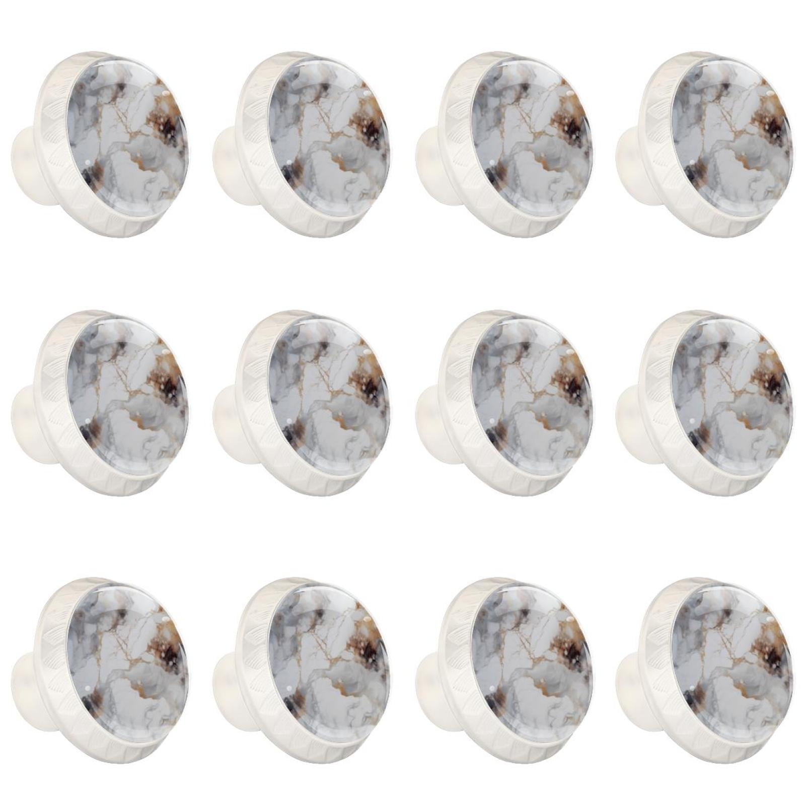 Marble 12 Pcs White Round Drawer Pulls with Screws,ABS and Glass ...