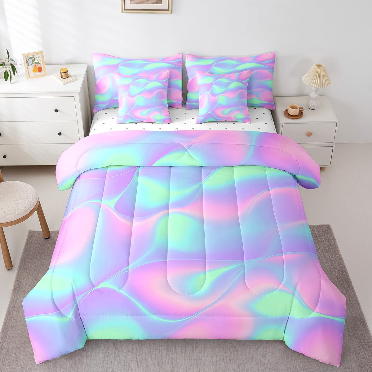 Marble 7 Piecesbedding Set Omber Comforter Bed In A Bag Queen Size Tie ...