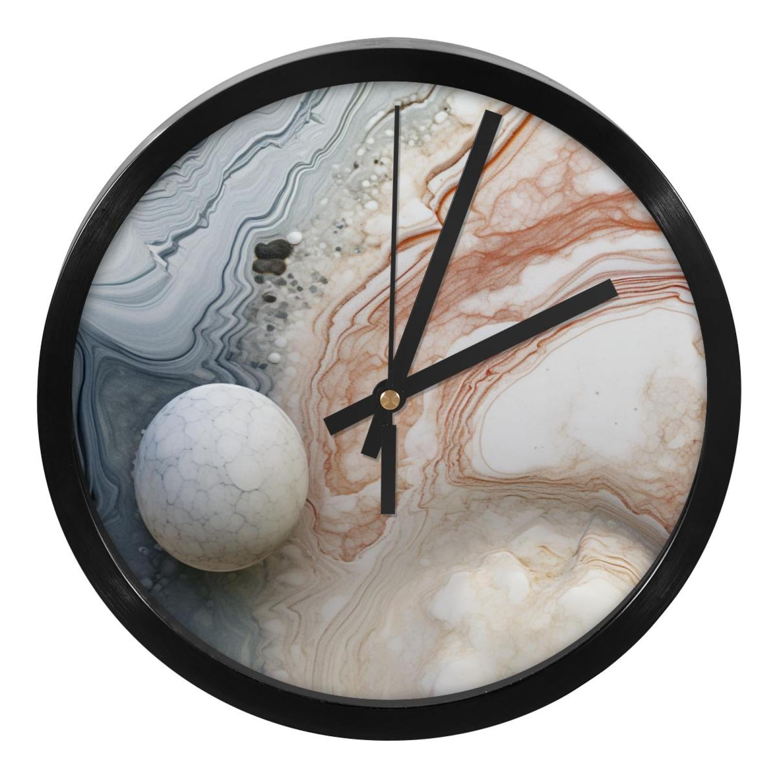 Marble 9.8 Inch Silent Round Wall Clock - Battery Operated Digital ...