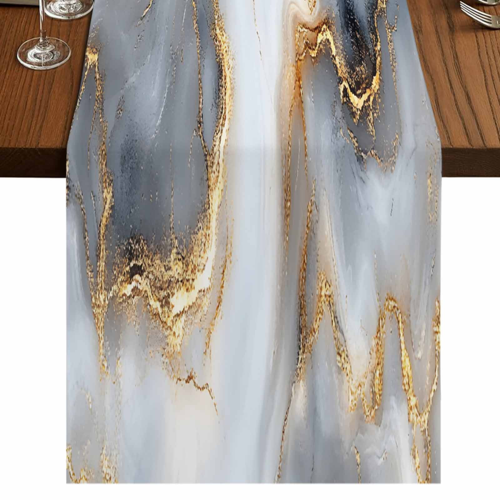 Marble Abstract 36 Inch Table Runner, Impressionist Minimalism Modern ...
