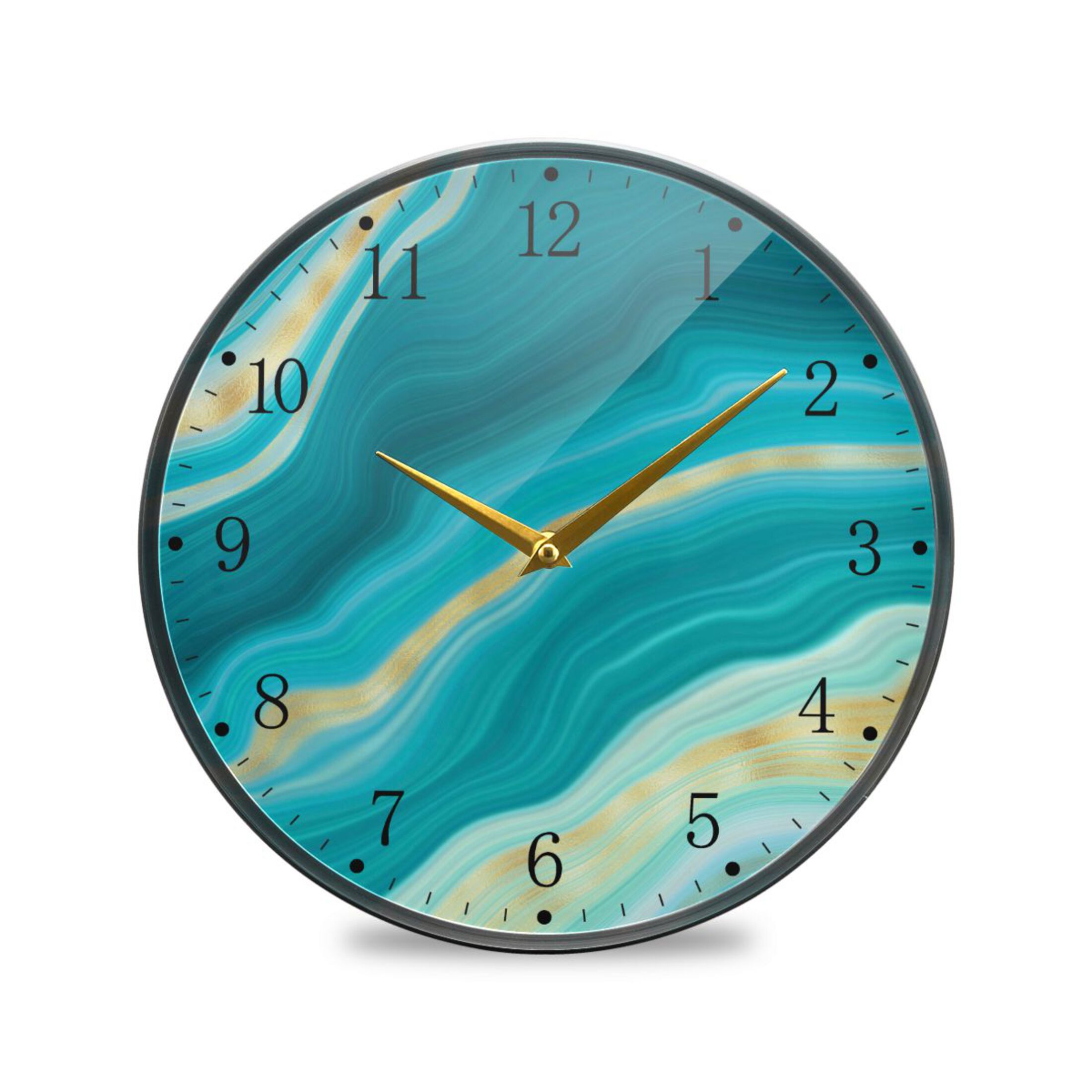 Marble Abstract Golden and Green Acrylic Wall Clocks Quiet Round Clock ...