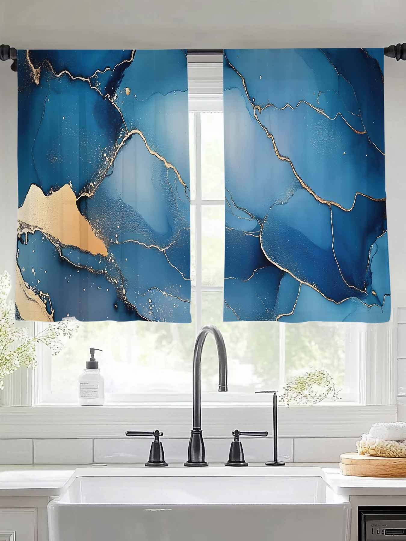 Marble Abstract Sheer Curtains 45 inches Long 2 Panels Set Cracks ...