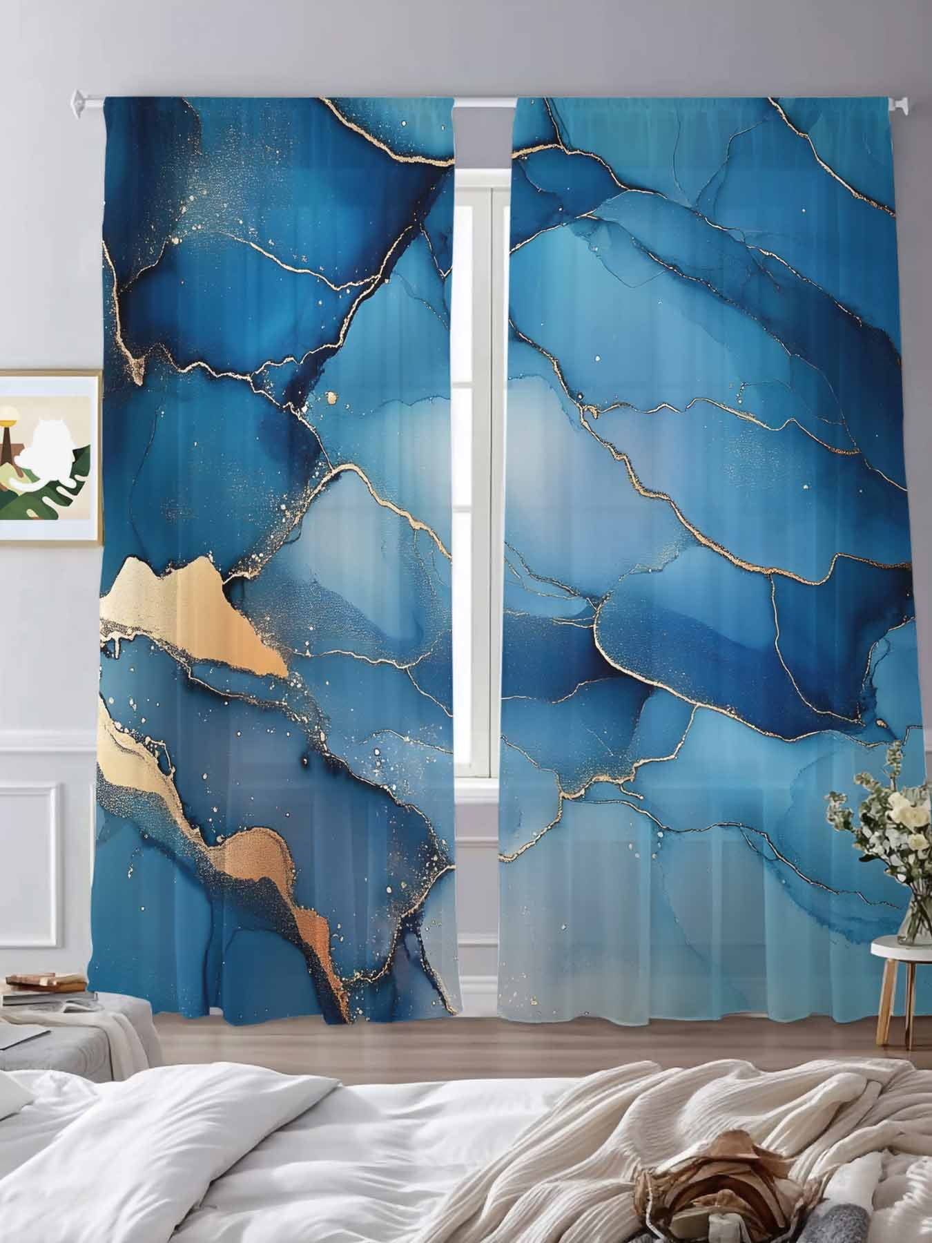 Marble Abstract Sheer Curtains 96 inches Long 2 Panels Set Cracks ...