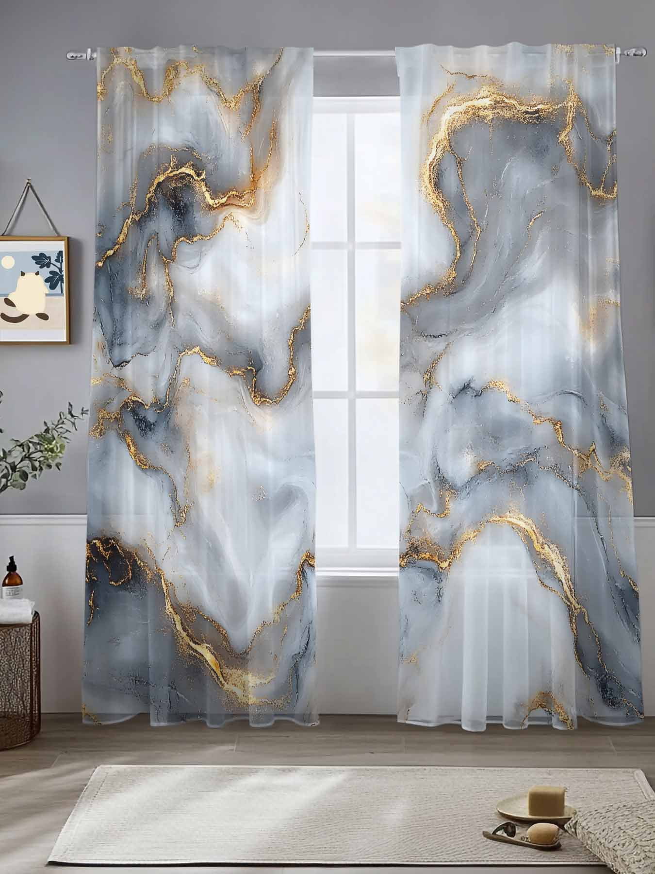 Marble Abstract Sheer Curtains for Living Room Bedroom Impressionist ...