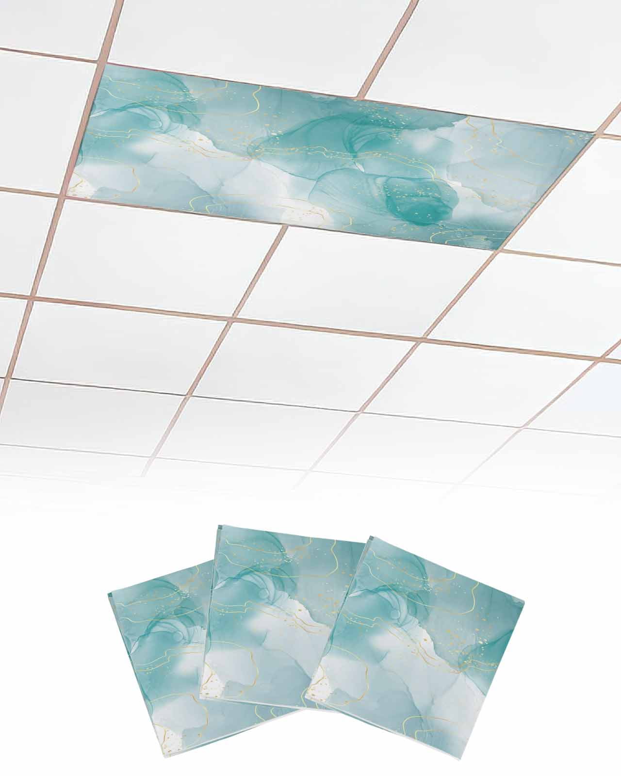 Marble Aqua,Fluorescent Light Covers for Ceiling Lights 4x2 feet,3 Pack ...