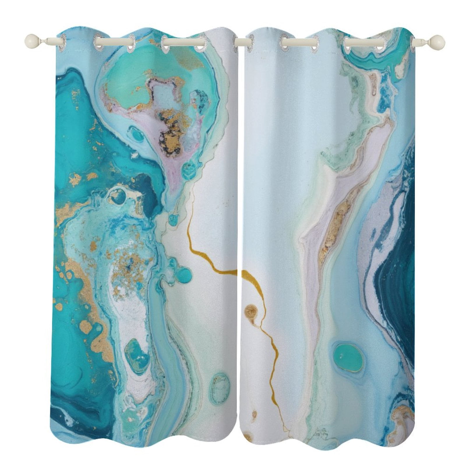Marble Aqua Gold Abstract Blackout Window Curtains for Bedroom Living ...