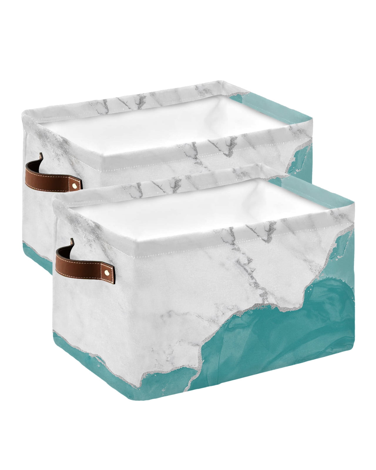 Marble Aqua Large Storage Baskets Bins Modern Silver White Gray ...