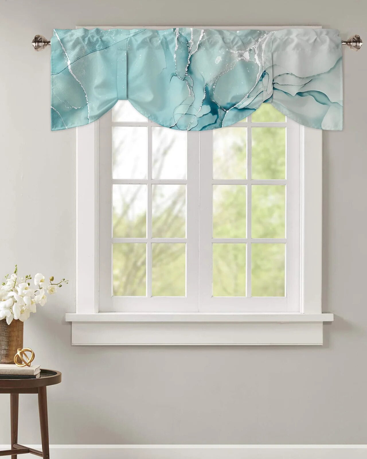 Marble Aqua Small Curtain Rod Pocket Short Curtains Home Decor ...