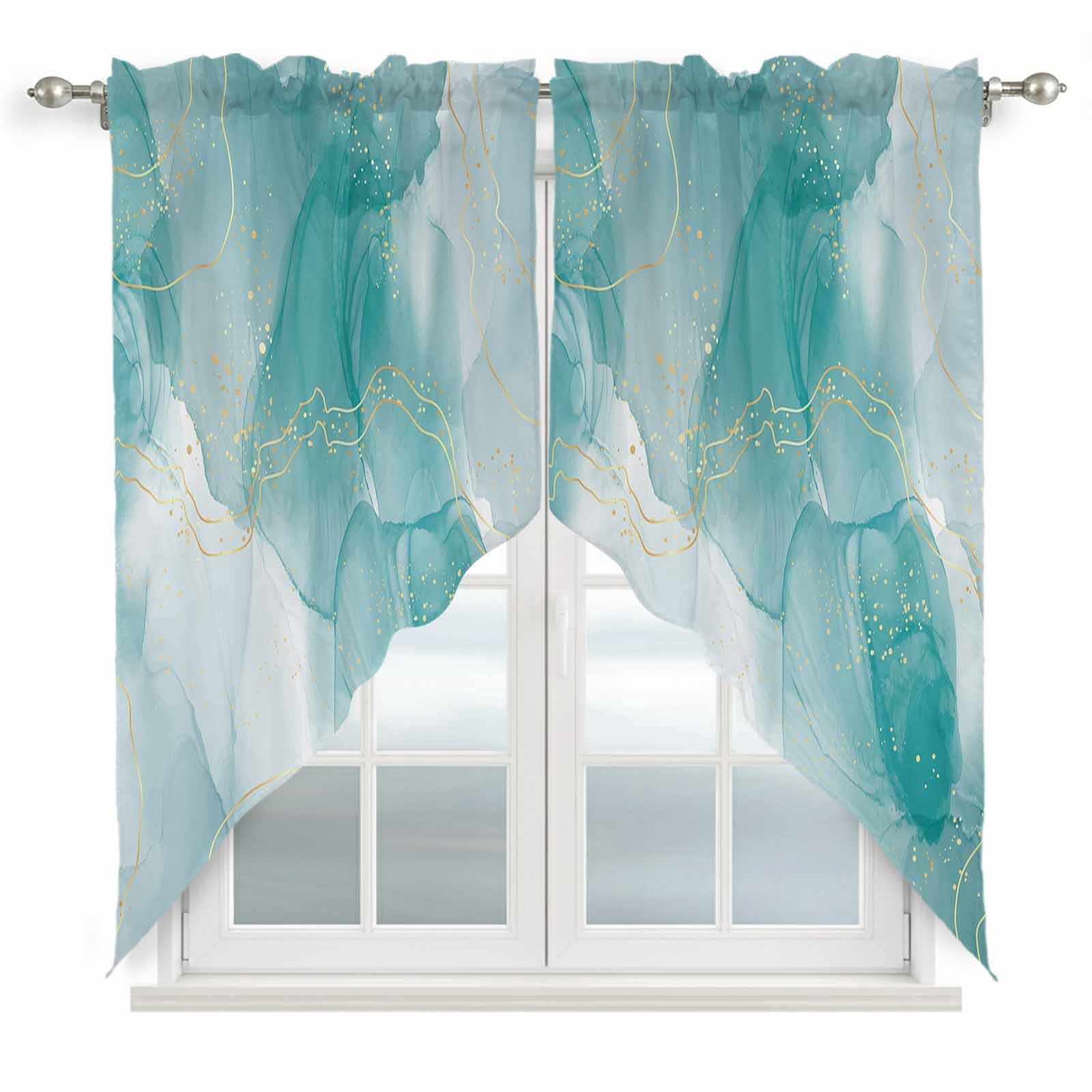 Marble Aqua,Swag Curtain Valances,Gradient Gold Aesthetics Abstract ...