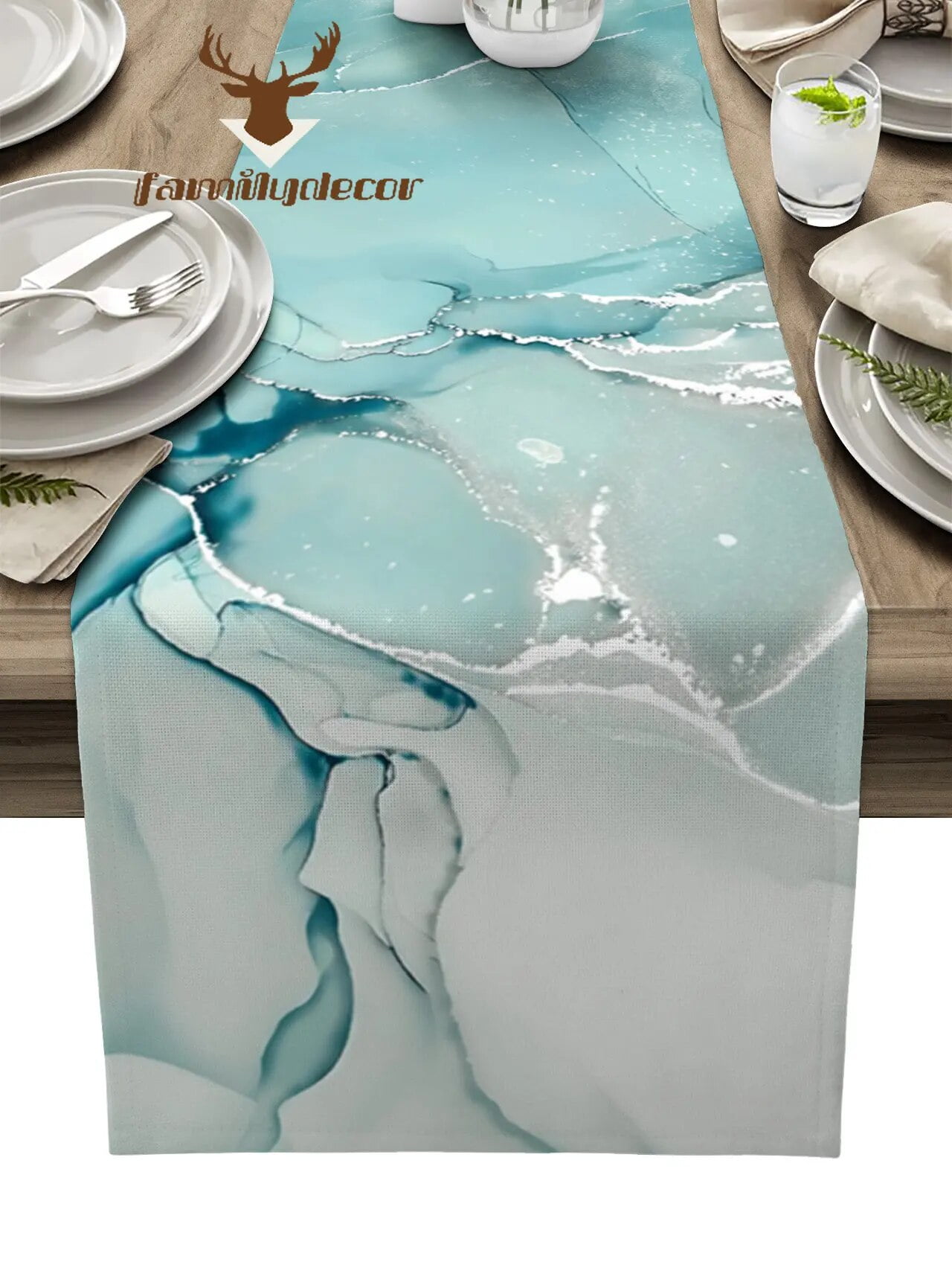 Marble Aqua Table Runner Home Wedding r Table Cover Flag Mat Table ...