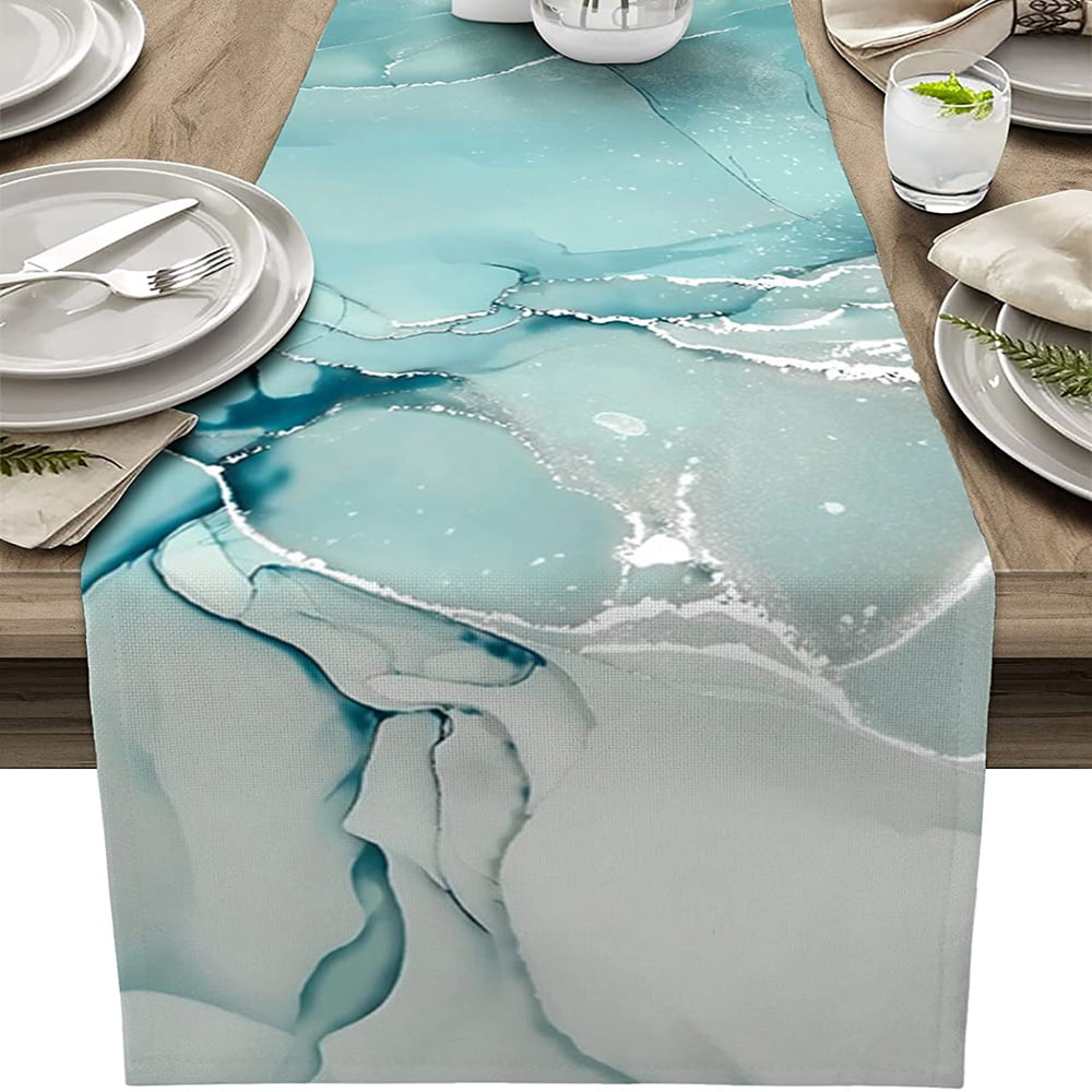 "Marble Aqua Table Runner, Teal Turquoise, 13""x72"", for Dining ...