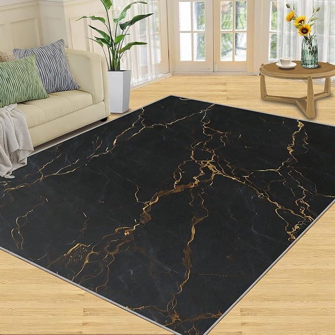 Marble Area Rug Living Room Rugs Modern Neutral Luxury Art Fluid Marble ...