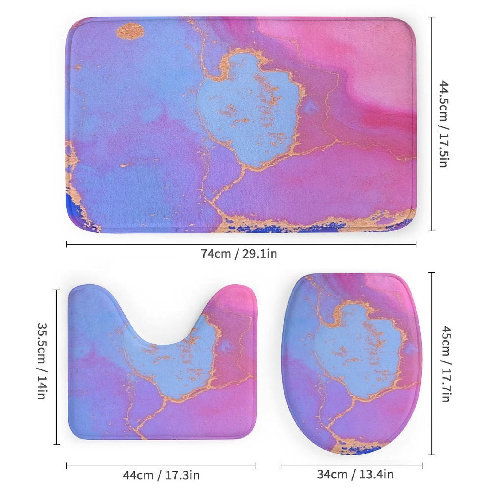 Marble Art Gold Pink Blue Bathroom Mats Sets 3 Piece, Bath Mat Earth ...