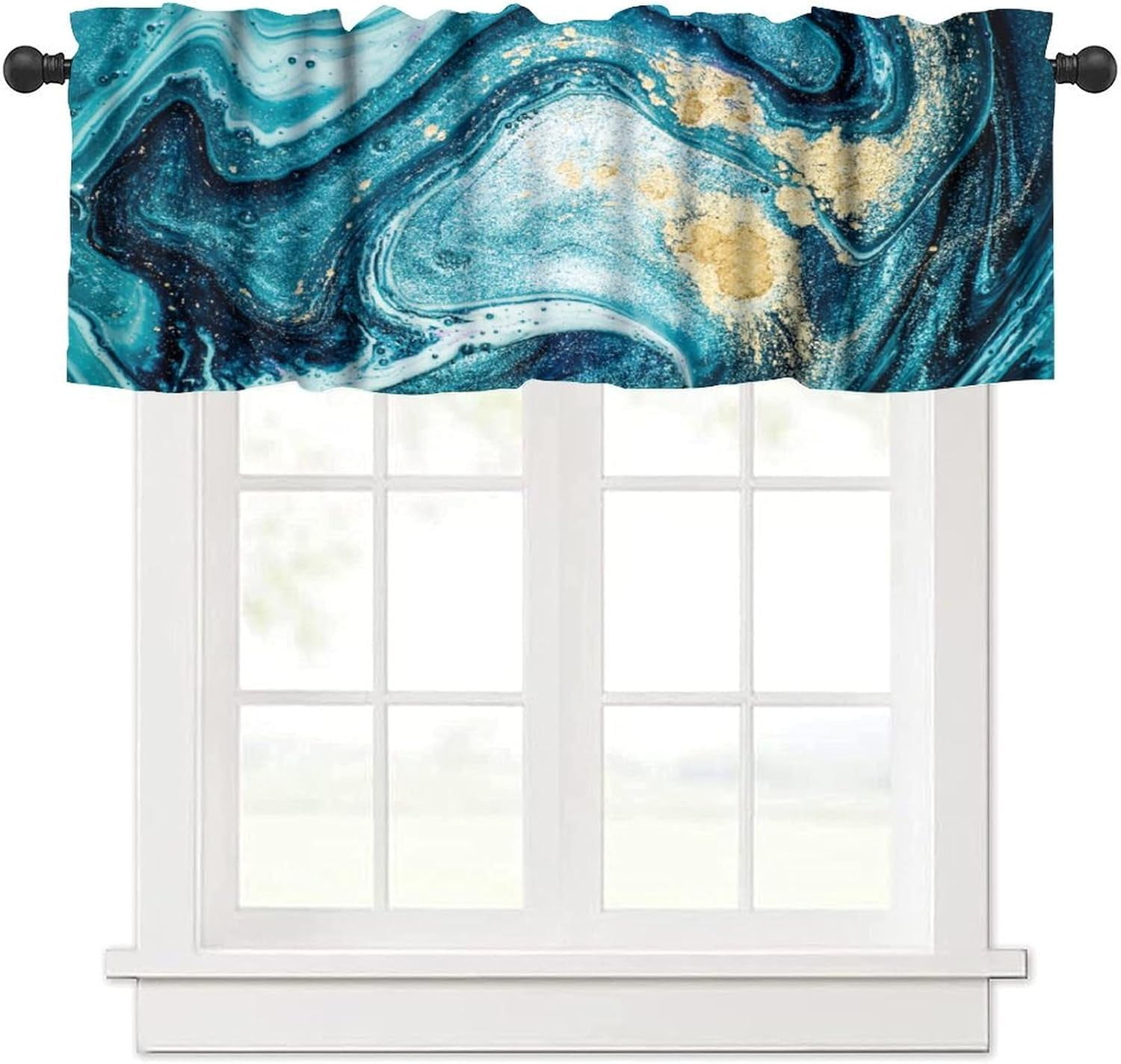 Marble Art Kitchen Valances Curtain, Beautiful Blue Gold Abstract ...