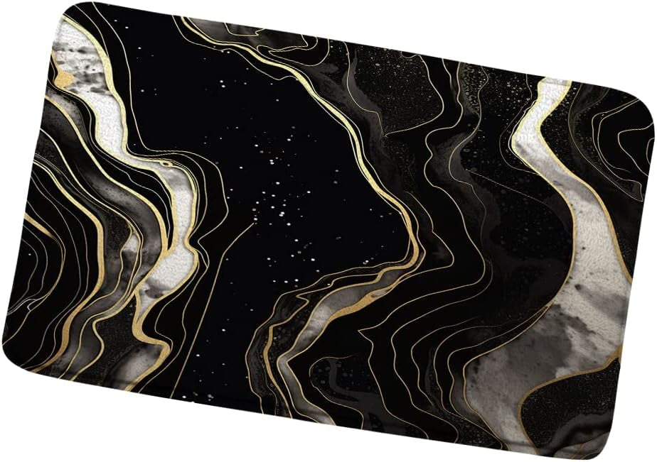 Marble Bath Mat Gold Black Bathroom Rug Abstract Modern Art Ink Texture ...