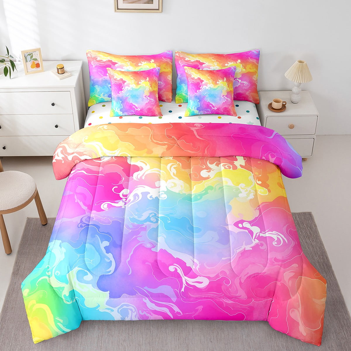 Marble Bed In A Bag King Comforter Set 7 Piece,Colorful Marbling ...