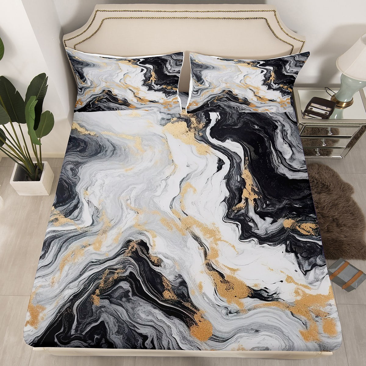 Marble Bed Sheets Queen Ink Fluid Fitted Sheet Modern Marbling Art ...