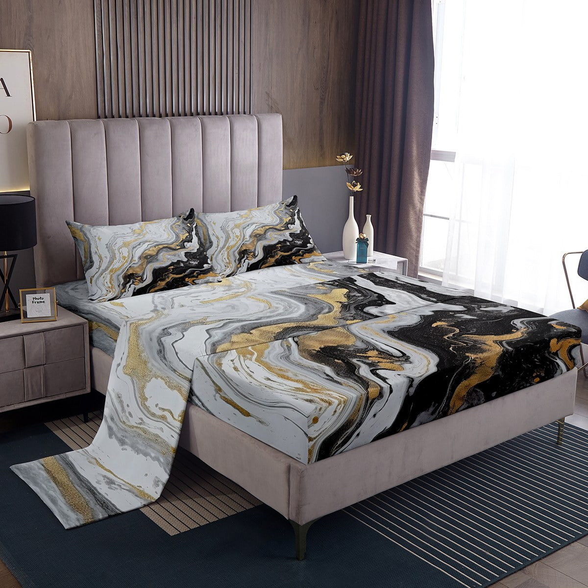 Marble Bed Sheets Set Queen Ink Fluid Sheet Set Modern Marbling Art ...