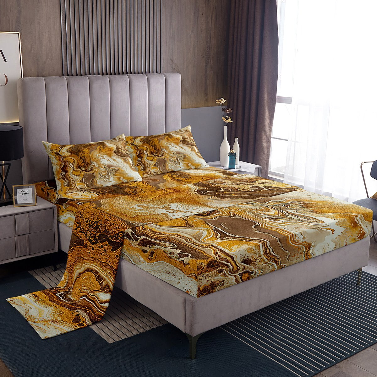 Marble Bed Sheets Set Queen Ink Fluid Sheet Set Modern Marbling Art ...