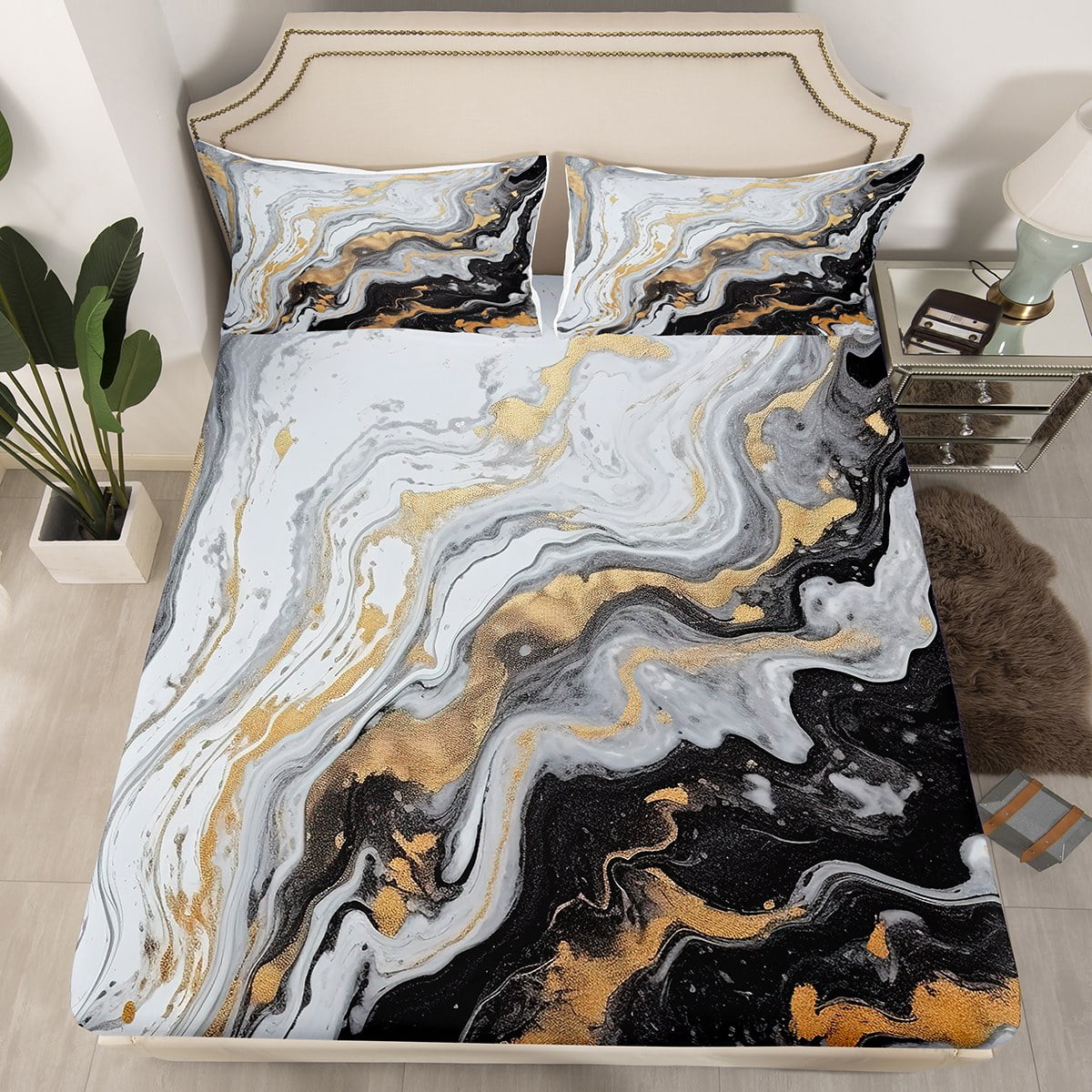 Marble Bed Sheets Twin Ink Fluid Fitted Sheet Modern Marbling Art ...