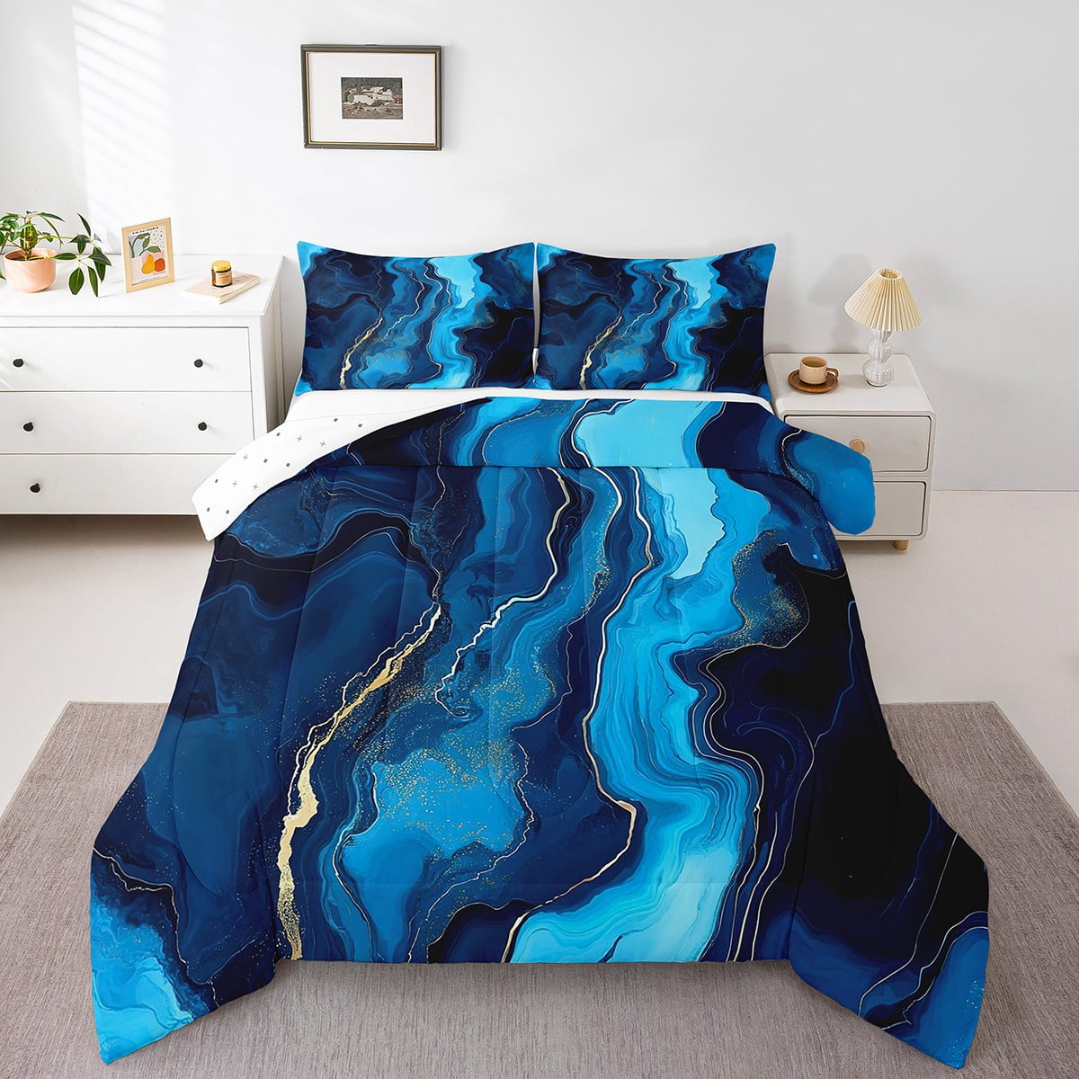 Marble Bedding Set Blue Stone Pattern Comforter Set Full Size ...