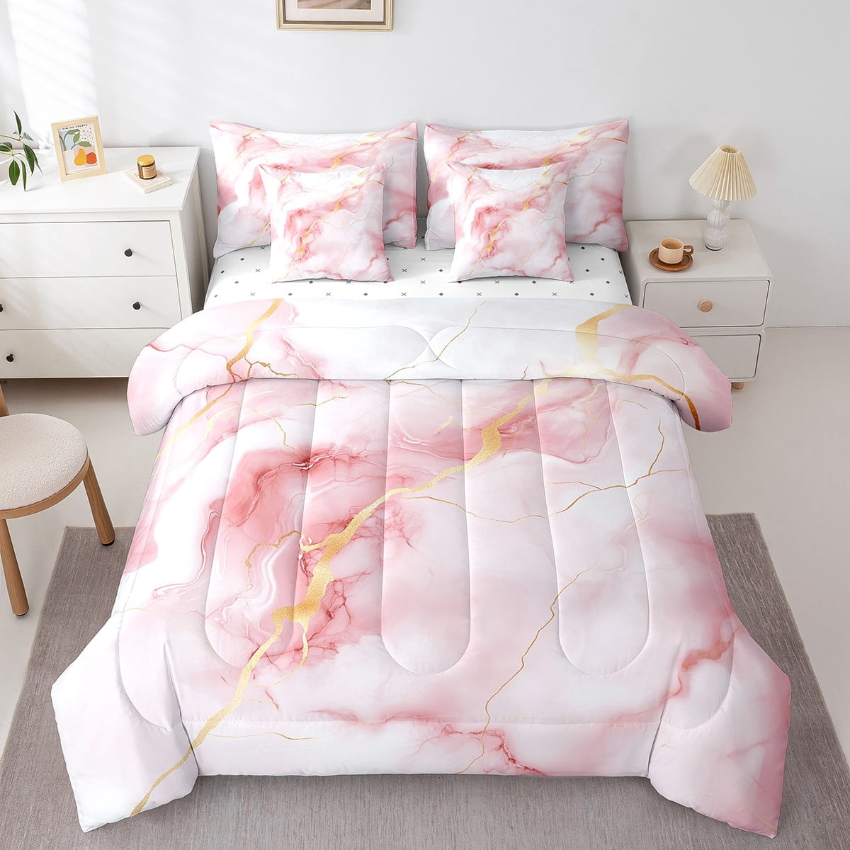 Marble Bedding Set Pastel Glitter Marbling Woman Comforter Cover ...