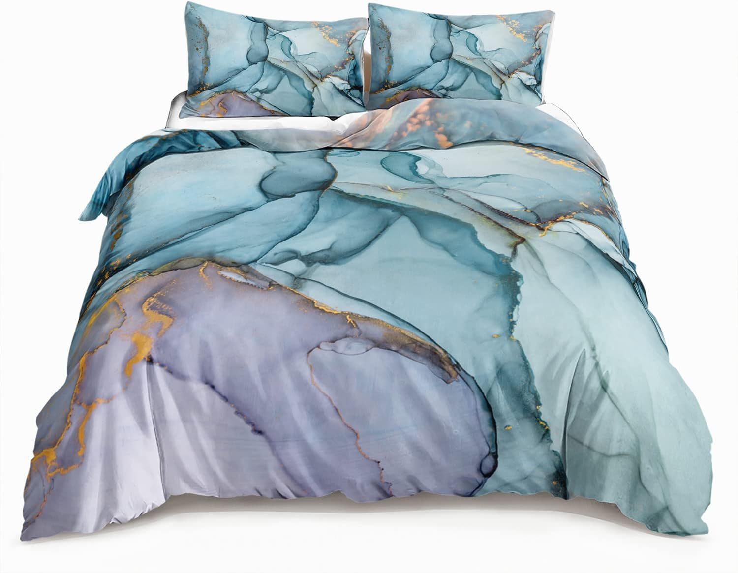Marble Bedding Set Queen Size, Gold and Blue Marble Duvet Cover Set for ...