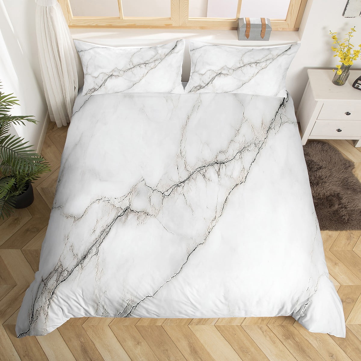 Marble Bedding Set Stone Pattern Duvet Cover White Grey Marble Print ...