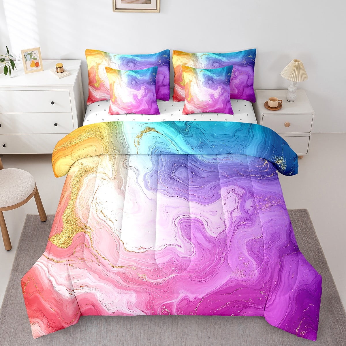Marble Bedding Set Twin Size Stone Pattern Fluid Sheet Set Abstract Art ...
