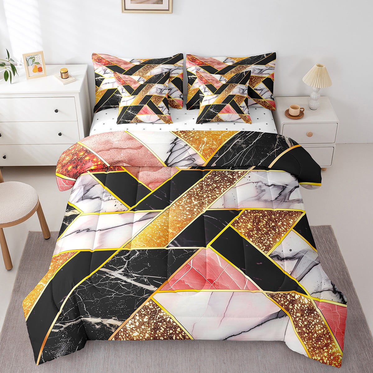 Marble Bedding Sets Geometric Glitter Bed In A Bag Teens Modern ...