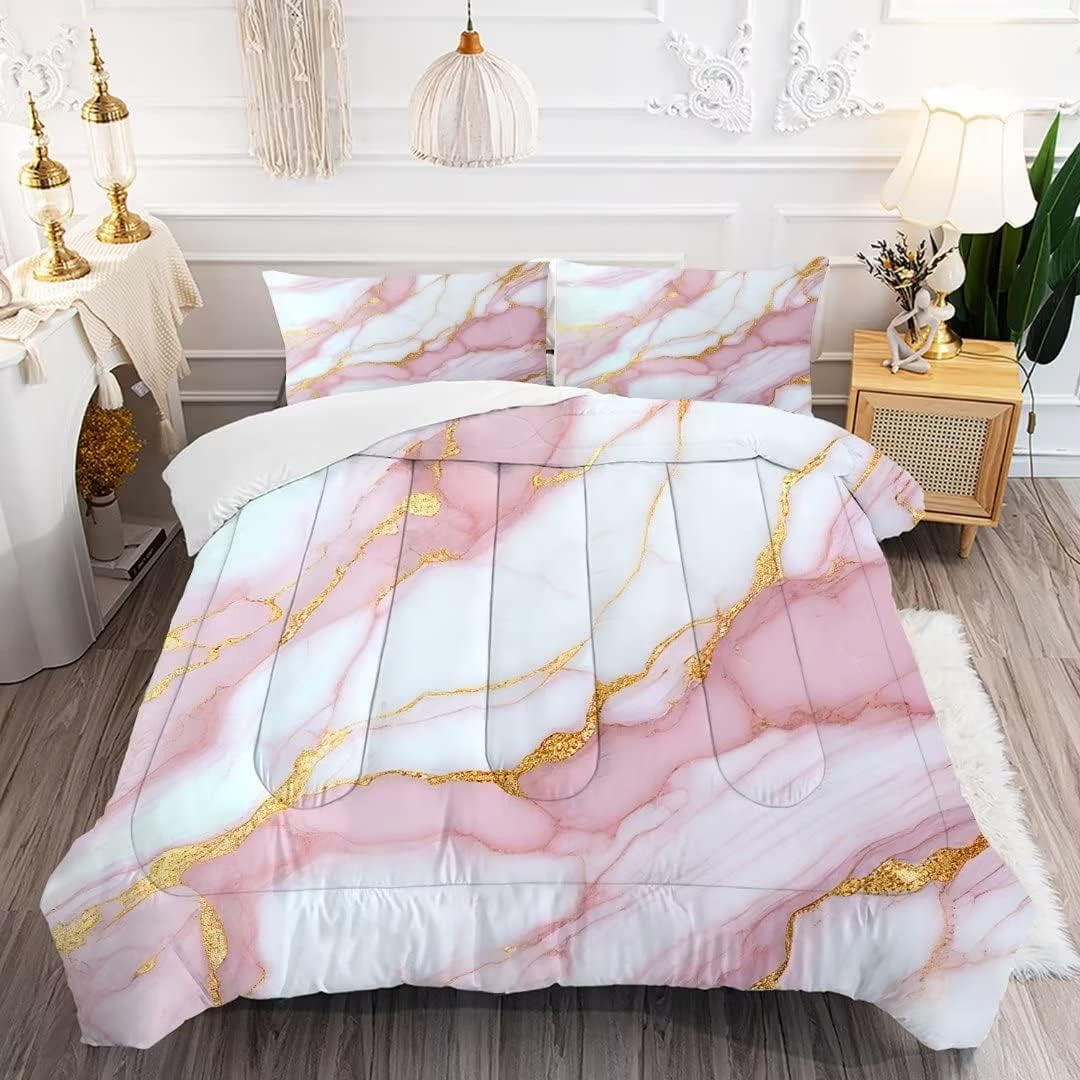 Marble Bedding Sets Size Pale Pink Chic Gold Comforter Sets for Girls ...