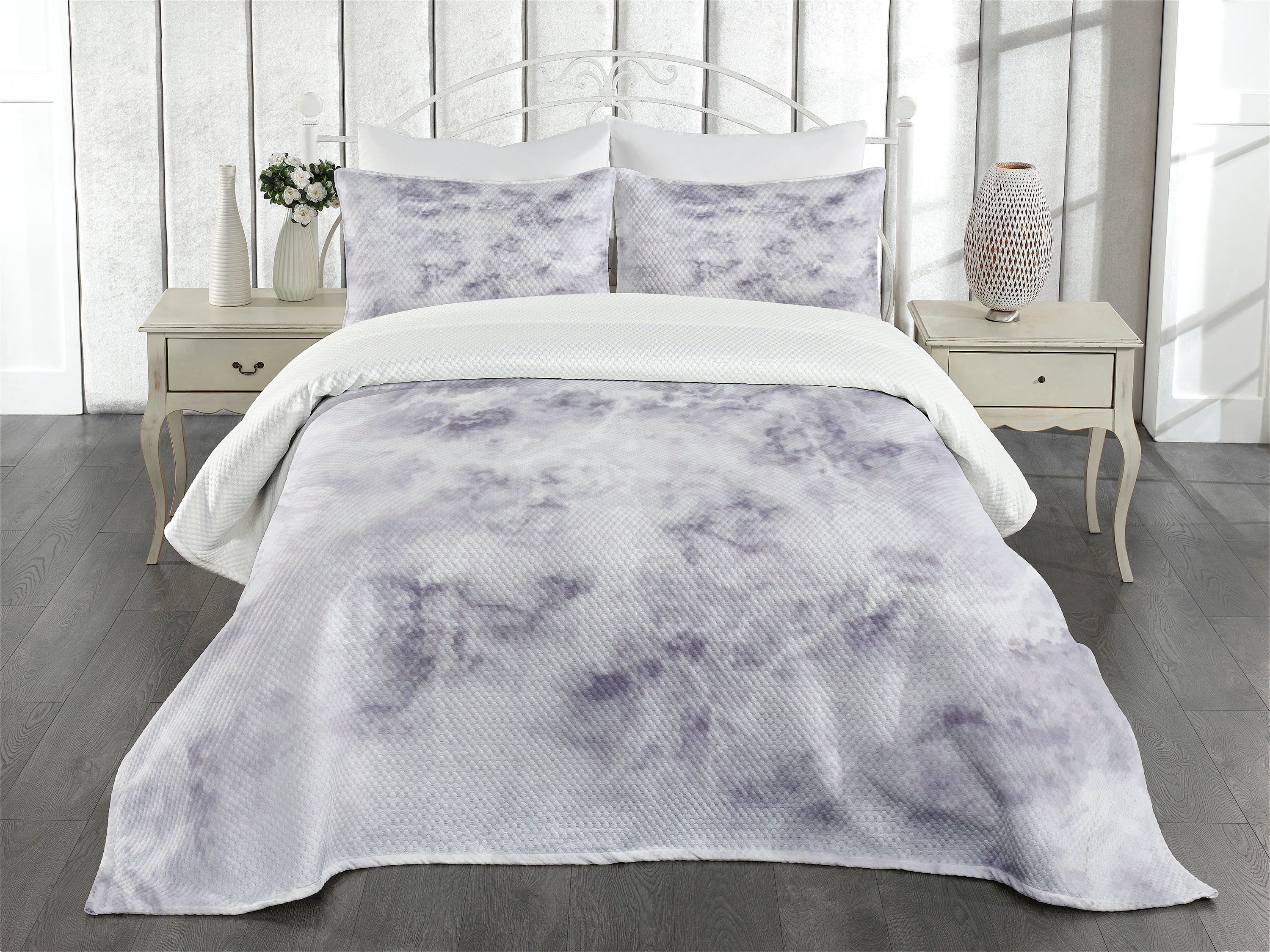Marble Bedspread Set King Size, Granite Surface Pattern with Stormy ...