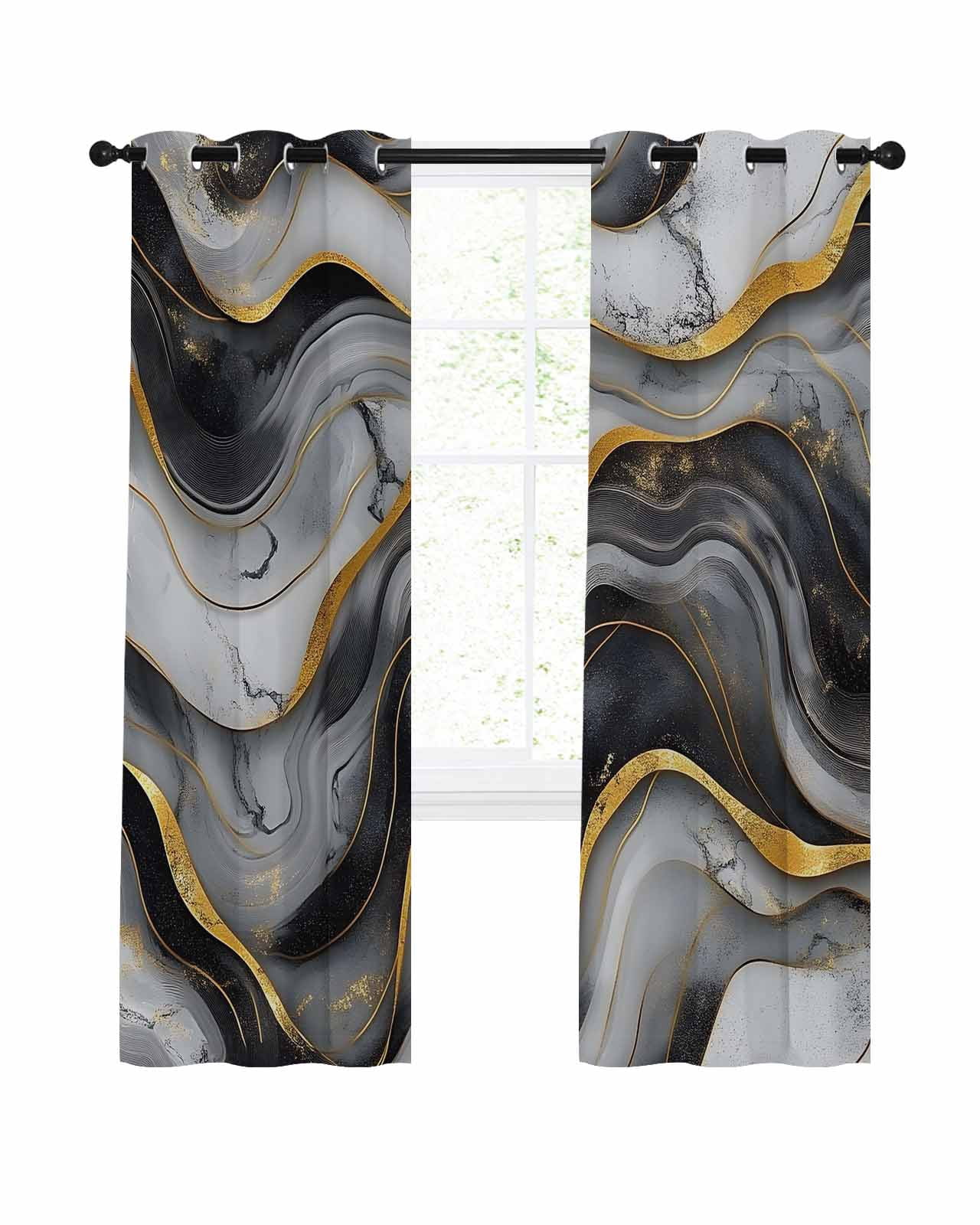 Marble Black Grey Blackout Curtains 96 Inches Long for Bedroom, Modern ...