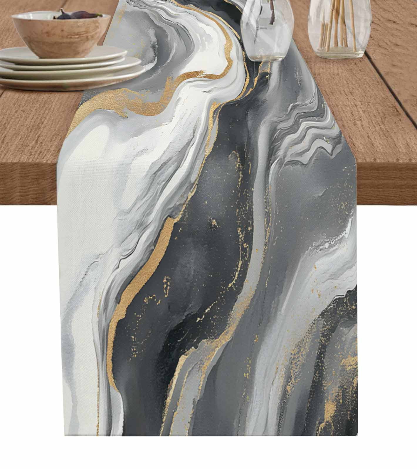 Marble Black Grey Table Runner-Cotton Linen- 48 Inch Holiday Dresser ...