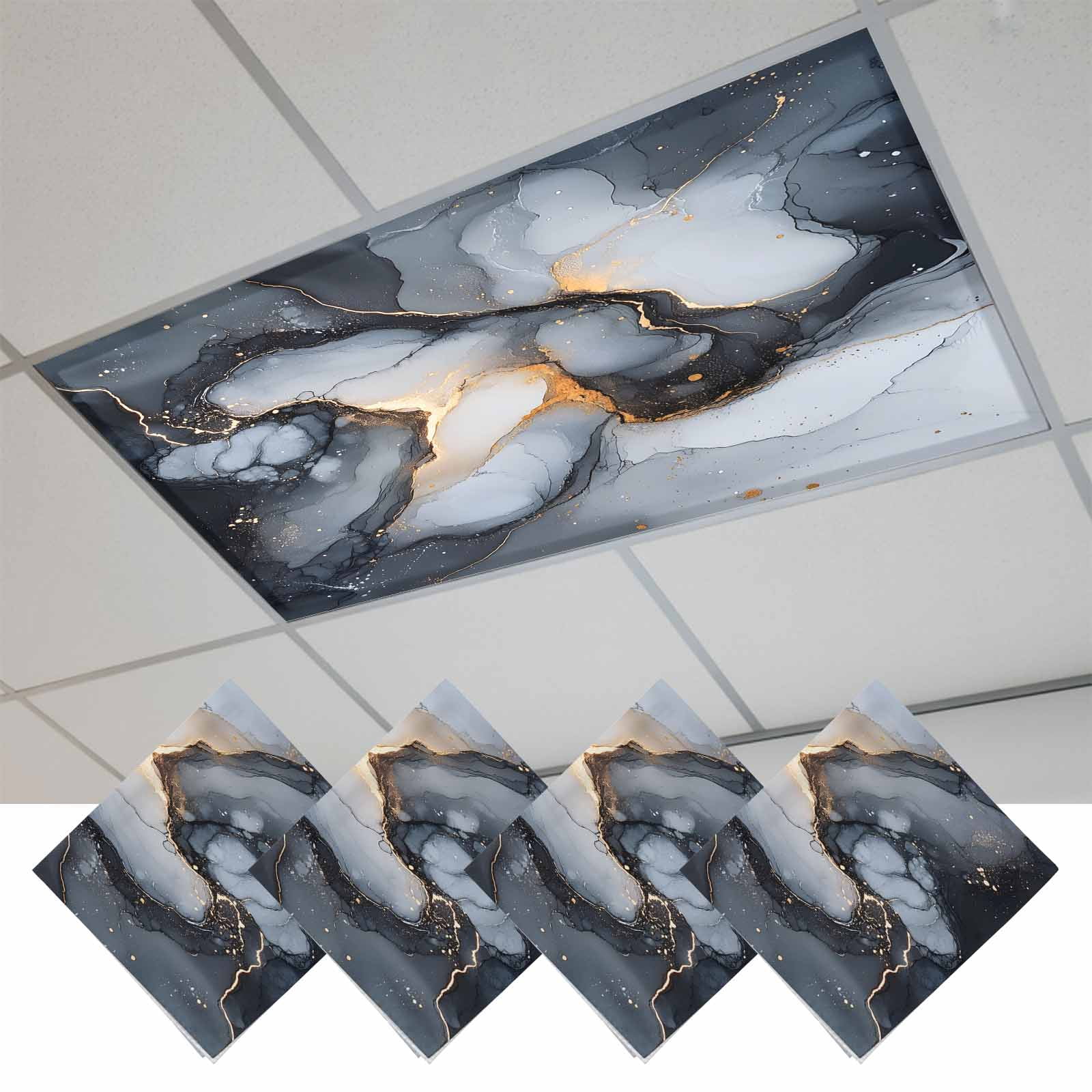 Marble Black Magnetic Fluorescent Light Covers for Ceiling Lights 2 x 4 ...