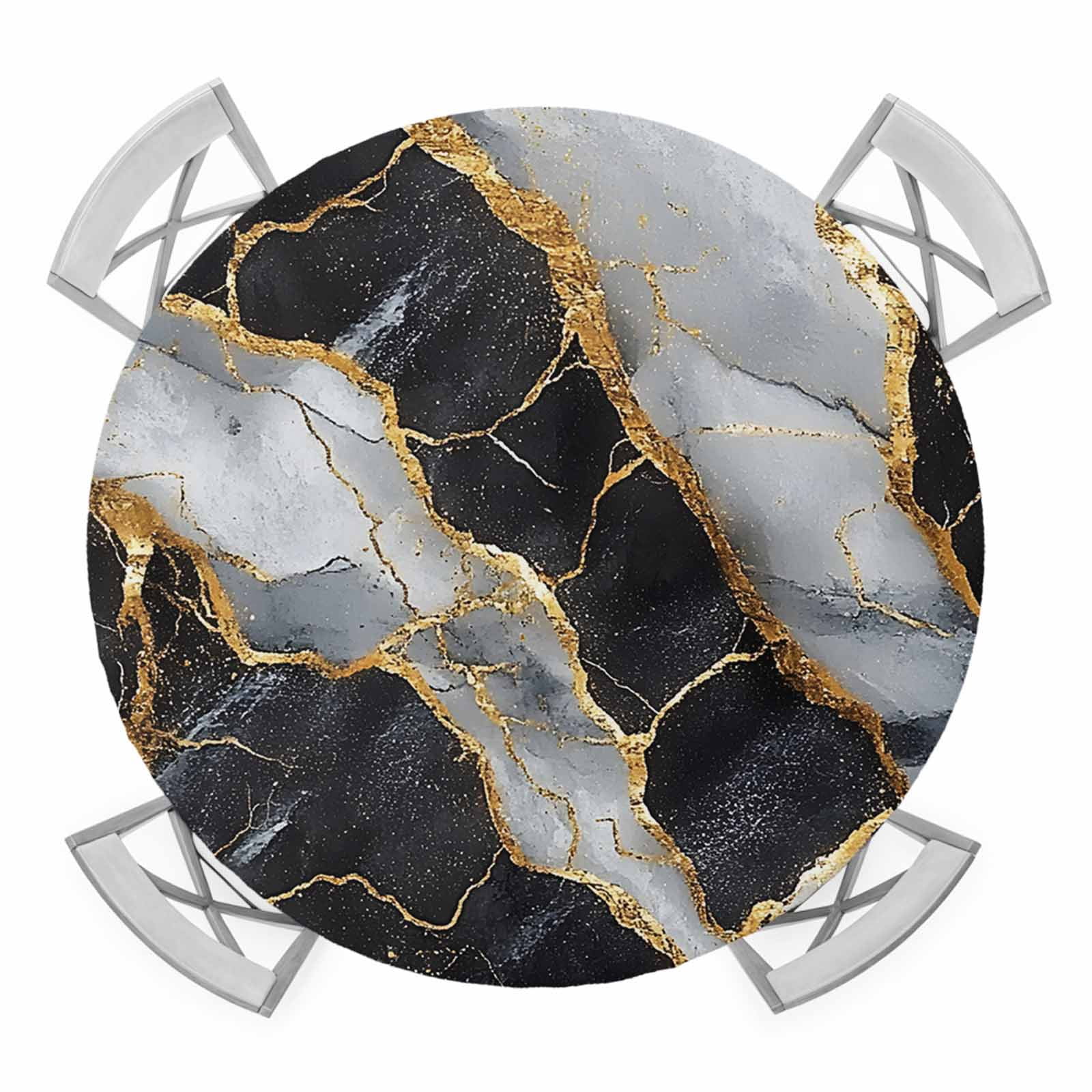 Marble Black Round Tablecloth for 45-54 Inch Tables,Fitted Table Cover ...
