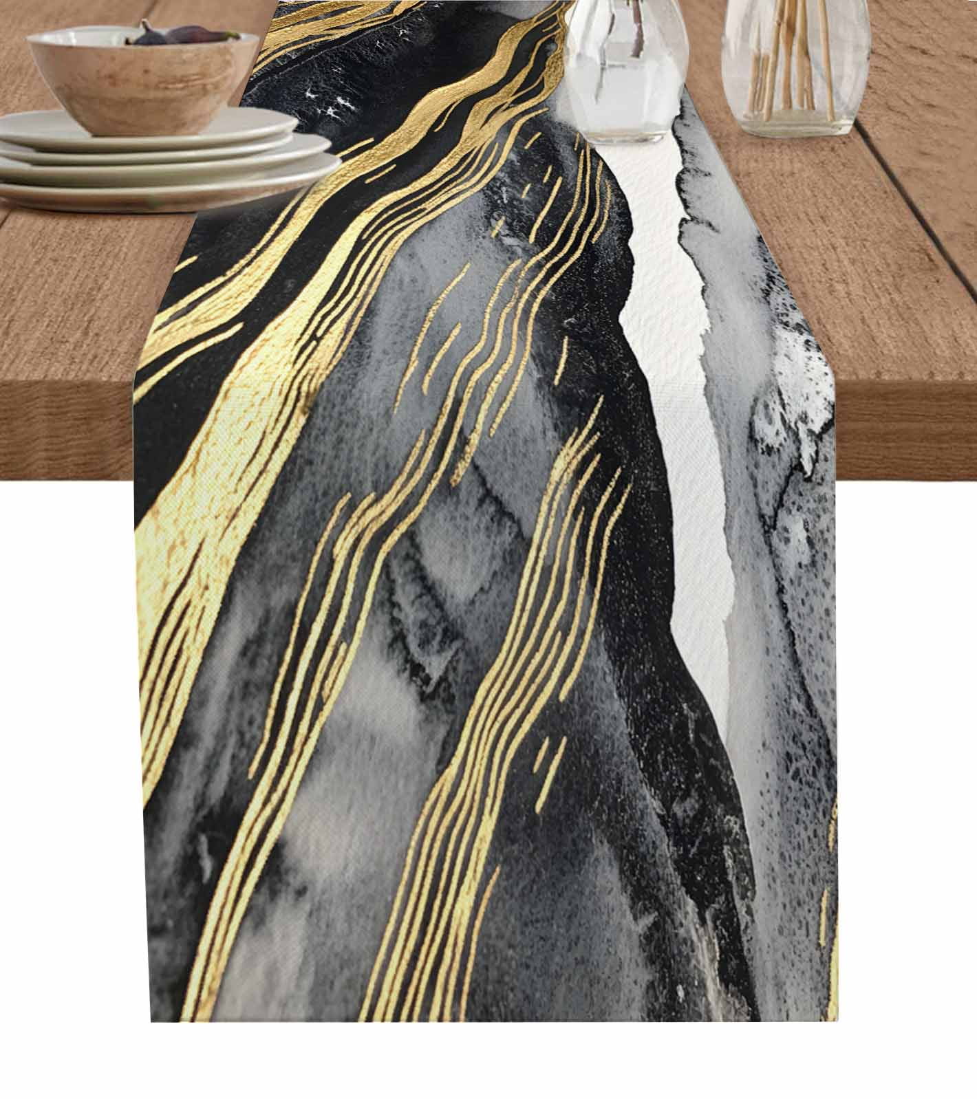 Marble Black Table Runner Cotton Linen 90 Inch Holiday Dresser Scarves ...