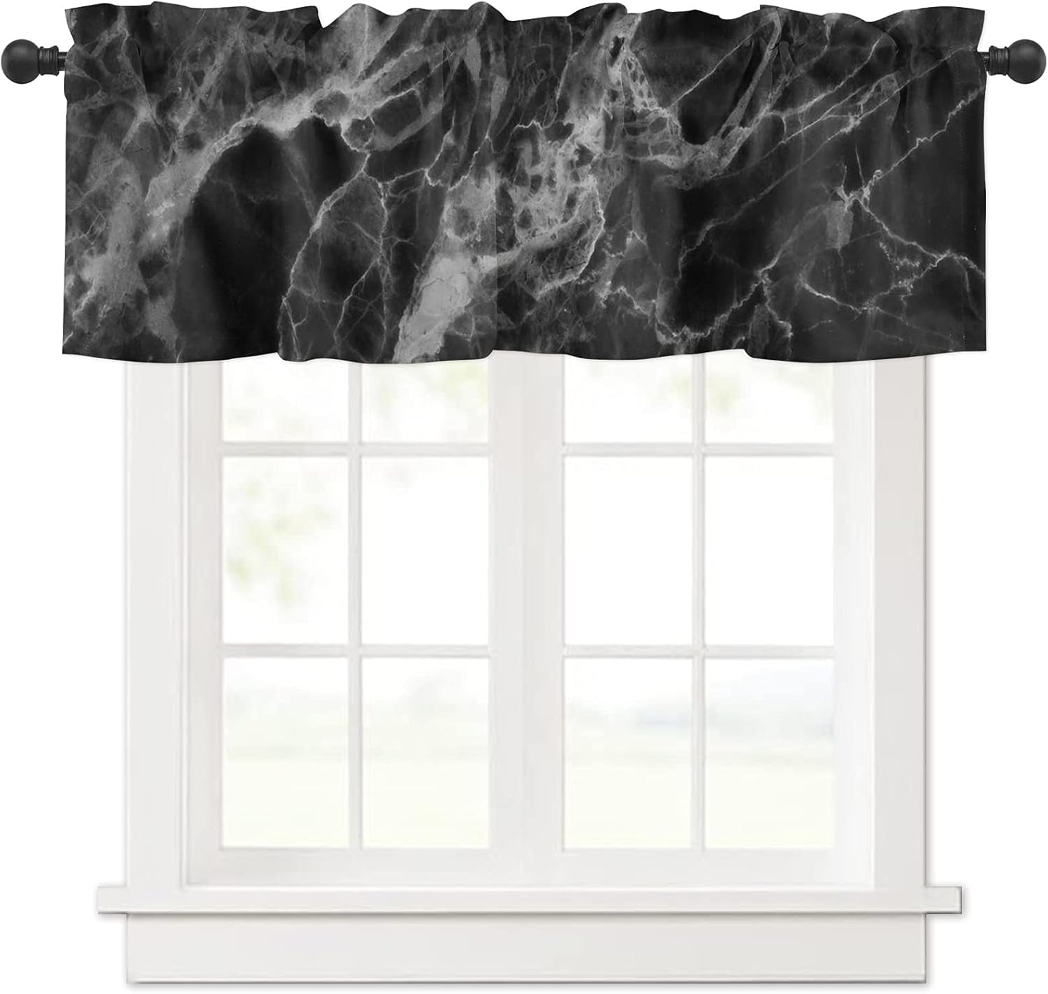 Marble Black Valances for Windows Black White Abstract Marbling Theme ...