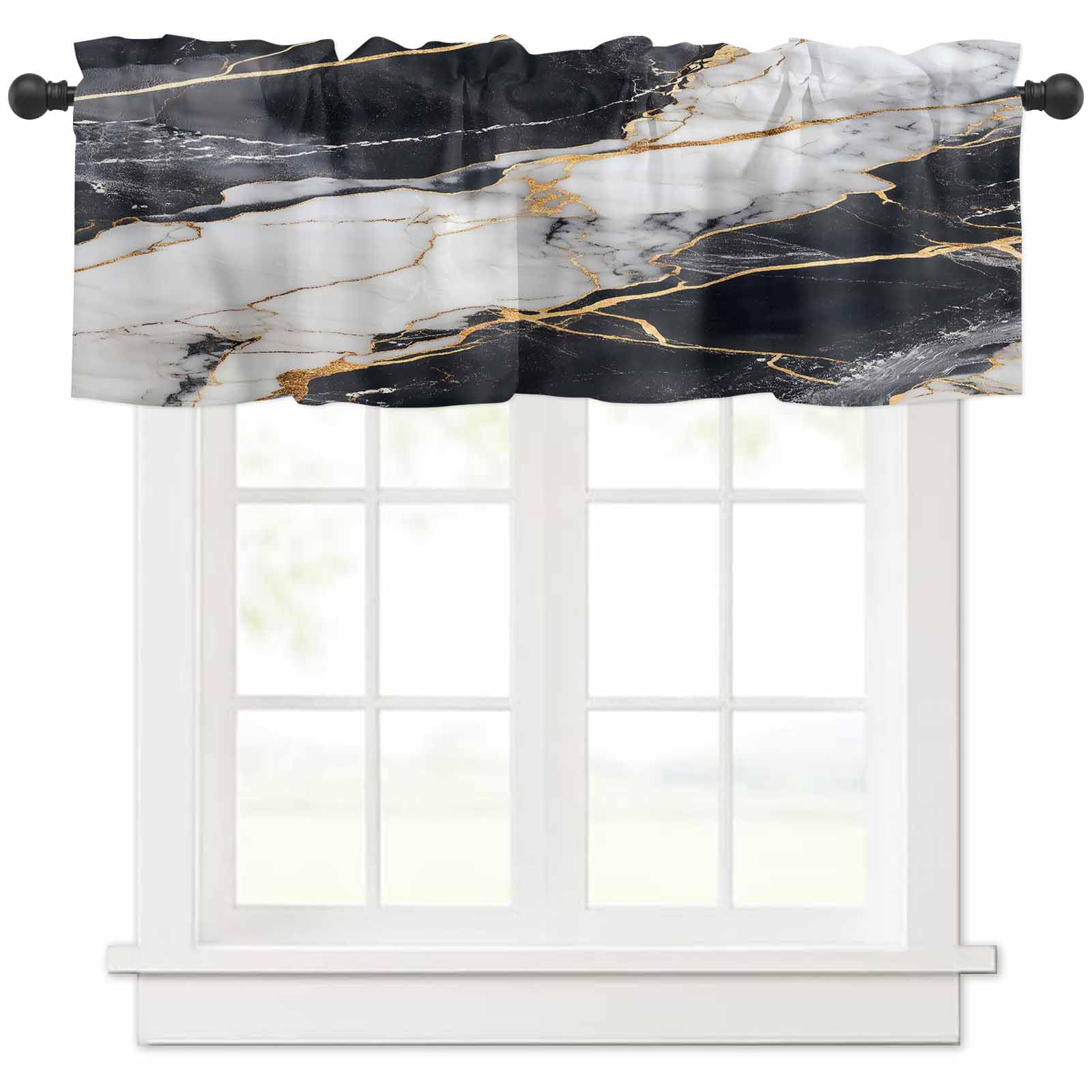 Marble Black Valances for Windows Farmhouse Kitchen Curtains Valances ...