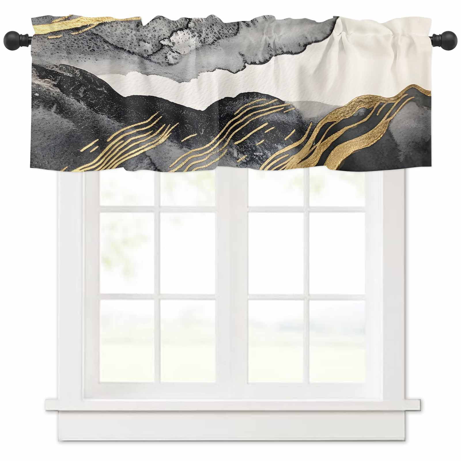 Marble Black Valances for Windows Farmhouse Kitchen Curtains Valances ...