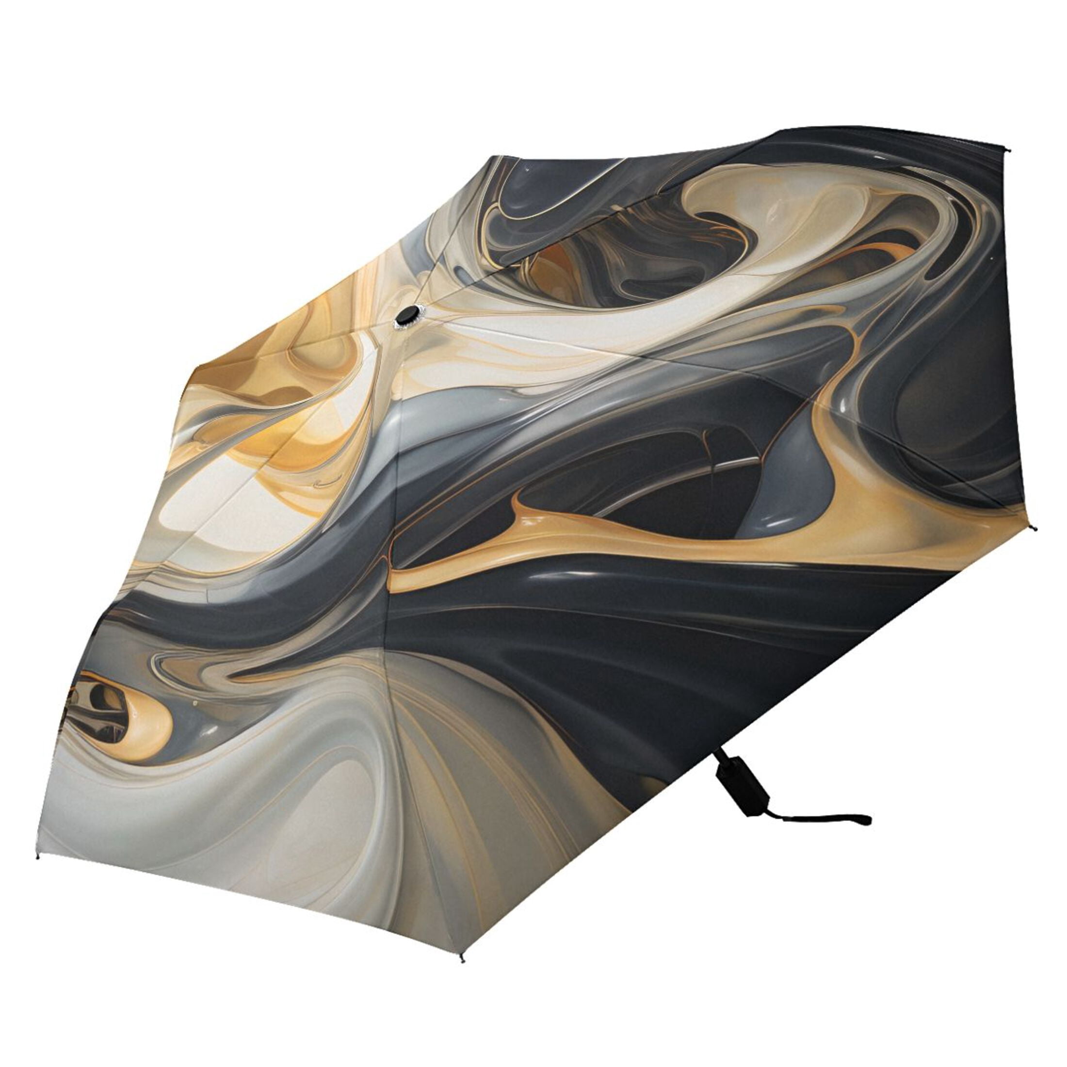 Marble Black and White Compact Folding Umbrella for Rain Windproof ...
